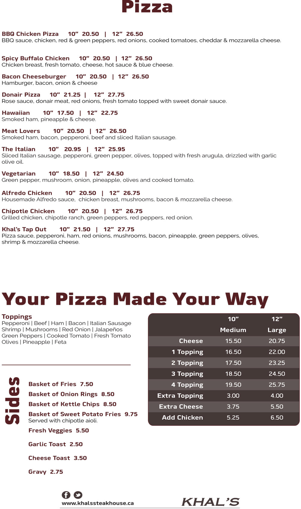 Dinner Menu - Khals Steakhouse and LoungeKhals Steakhouse and Lounge