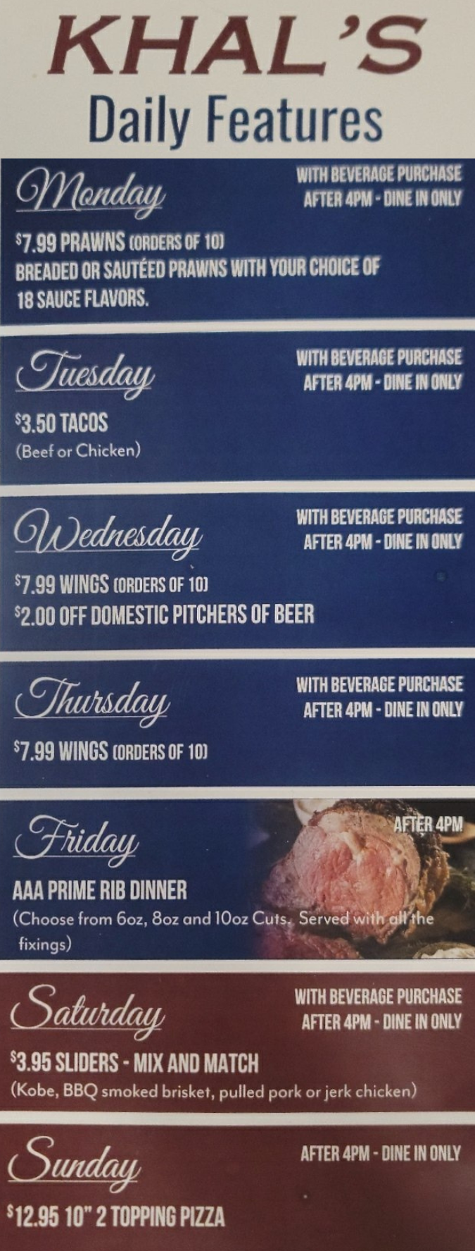 Daily Specials - Khals Steakhouse and LoungeKhals Steakhouse and Lounge